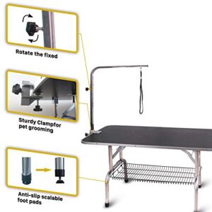 Polar Aurora Pingkay 46'' Black Heavy Duty Pet Professional Dog Show Stainless Steel Foldable Grooming Table w/Adjustable Arm & Noose & Mesh Tray