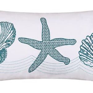 C&F Home Cora Blue Coastal Tropical Beach House Sea Life Shells Starfish Handcrafted Cotton Embroidered Pillow 12 x 24 Blue