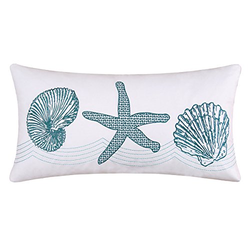 C&F Home Cora Blue Coastal Tropical Beach House Sea Life Shells Starfish Handcrafted Cotton Embroidered Pillow 12 x 24 Blue