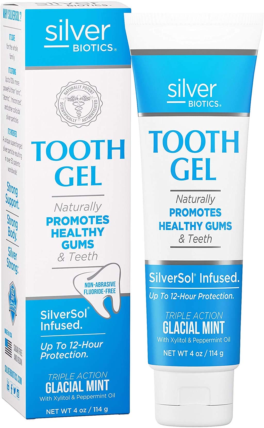 Silver Biotics - Tooth Gel - SilverSol Nano-Silver Infused Gel for All Natural Gum & Teeth Protection (Glacial Mint) 4oz.