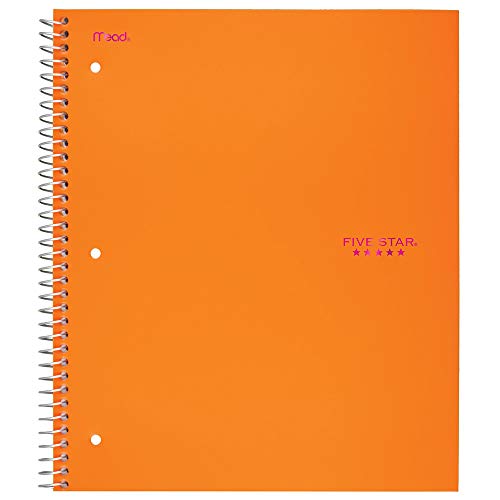 Five Star Spiral Notebook, 1 Subject, Wide Ruled Paper, 100 Sheets, 10-1/2" x 8", Orange (38734)