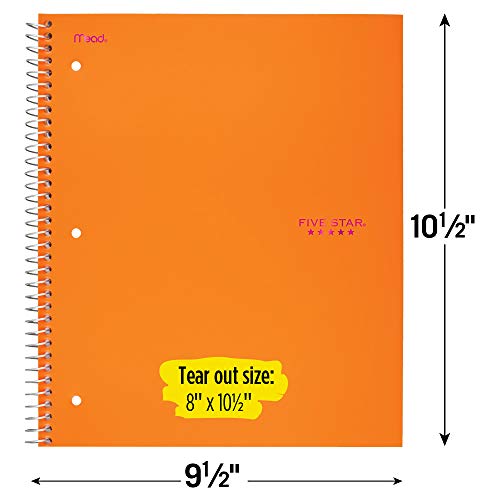 Five Star Spiral Notebook, 1 Subject, Wide Ruled Paper, 100 Sheets, 10-1/2" x 8", Orange (38734)