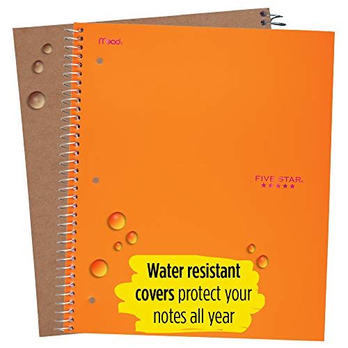 Five Star Spiral Notebook, 1 Subject, Wide Ruled Paper, 100 Sheets, 10-1/2" x 8", Orange (38734)