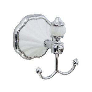 modona double robe & towel hook - white porcelain & chrome - flora series - 5 year warrantee