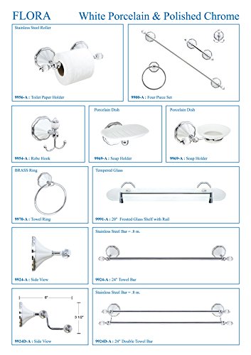 MODONA Double Robe & Towel Hook - White Porcelain & Chrome - Flora Series - 5 Year Warrantee