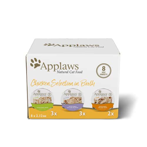 Applaws Natural Wet Cat Food, 8 Pack, Limited Ingredient Canned Wet Cat Food, Chicken Variety Pack in Broth, 2.12oz Pots