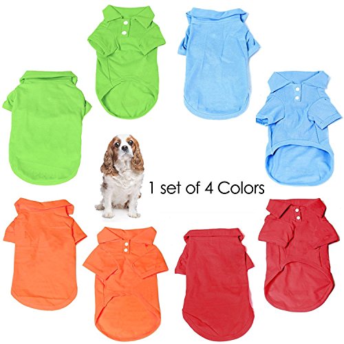 KINGMAS 4 Pieces Dog T-Shirt, Breathable Pet Shirts, Puppy Sweatshirt Dog Clothes Outfit Apparel Coats (Blue, Green, Red, Orange) - Medium