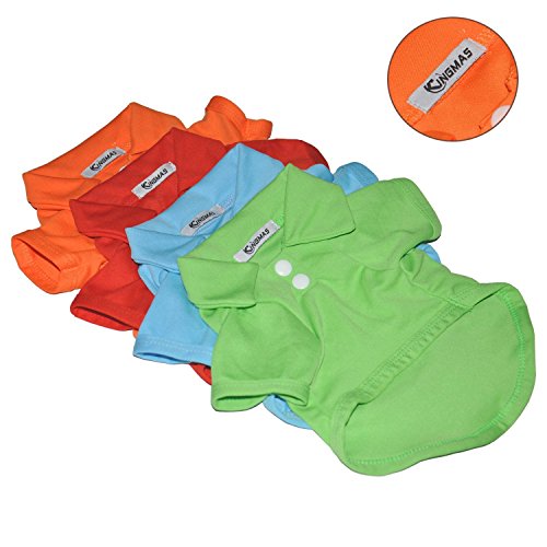 KINGMAS 4 Pieces Dog T-Shirt, Breathable Pet Shirts, Puppy Sweatshirt Dog Clothes Outfit Apparel Coats (Blue, Green, Red, Orange) - Medium