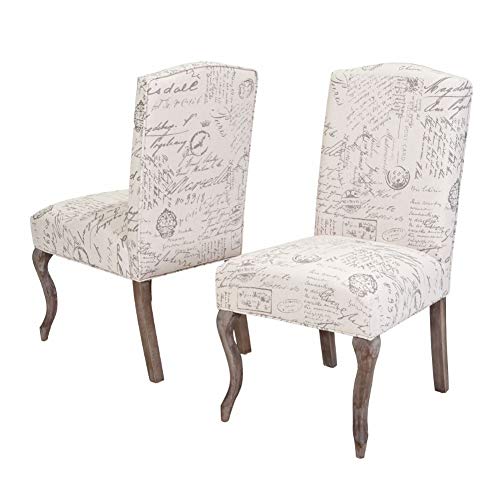 Christopher Knight Home CKH Crown Top French Script Fabric Dining Chairs, 2-Pcs Set, Beige / Script