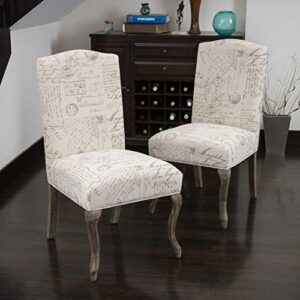 Christopher Knight Home CKH Crown Top French Script Fabric Dining Chairs, 2-Pcs Set, Beige / Script