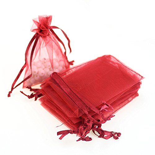 COTOSEY Red 60Pcs Sheer Organza Drawstring Pouches Gift Bags 6x9 Inches (Red 60Pcs 6x9)