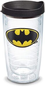 tervis 1083744 batman tumbler with emblem and black lid 16oz, clear