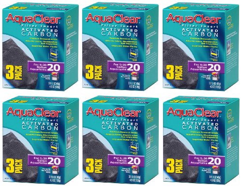 (6 Pack) Aqua Clear Activated Carbon Filter Insert for 20-Gallon Aquariums (3 Filter Inserts Per Pack / 18 Total Inserts)