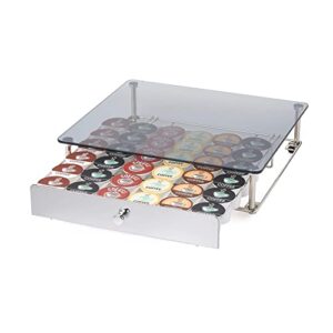 nifty rolling coffee pod drawer - glass top & chrome finish, compatible with k-cups, 36 pod pack holder, compact under coffee pot storage drawer, slim home kitchen counter organizer