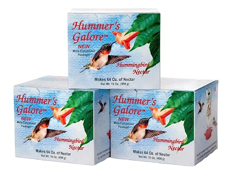 Hummer's Galore Hummingbird Food - Ready-to-Mix Hummingbird Nectar, All-Natural Nectar Collector Formula, 3-Pack Makes 192 oz, No Preservatives or Dyes