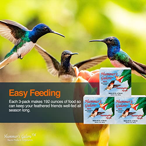 Hummer's Galore Hummingbird Food - Ready-to-Mix Hummingbird Nectar, All-Natural Nectar Collector Formula, 3-Pack Makes 192 oz, No Preservatives or Dyes