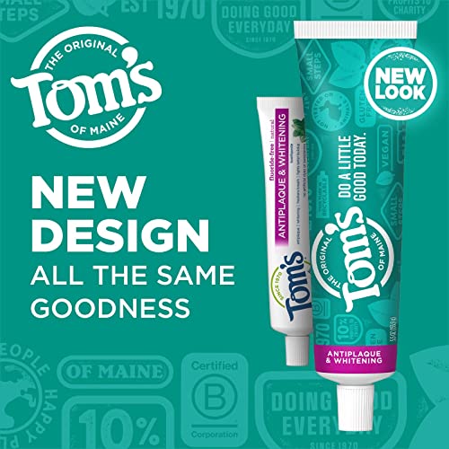 Tom's of Maine Fluoride-Free Antiplaque & Whitening Natural Toothpaste, Peppermint, 5.5 Ounce 2-Pack (Packaging May Vary)