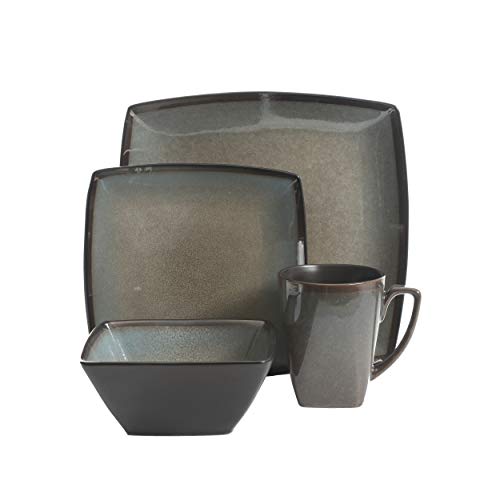 Gibson Elite Tequesta Square Reactive Glaze Stoneware Dinnerware Set, Service for 4 (16pcs), Taupe