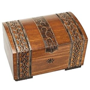 polish handmade wooden brass clad chest jewelry keepsake box w/ lock and key