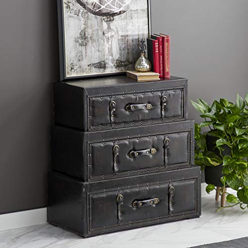 Deco 79 Wood Rectangle Chest with Buckles and Straps Detailing, 32" x 16" x 32", Black