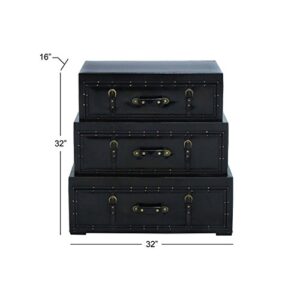 Deco 79 Wood Rectangle Chest with Buckles and Straps Detailing, 32" x 16" x 32", Black