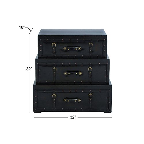 Deco 79 Wood Rectangle Chest with Buckles and Straps Detailing, 32" x 16" x 32", Black