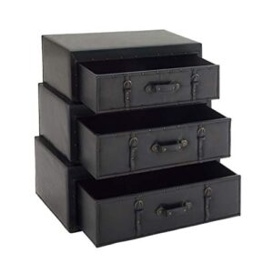 Deco 79 Wood Rectangle Chest with Buckles and Straps Detailing, 32" x 16" x 32", Black