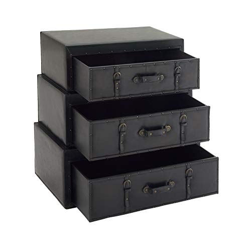 Deco 79 Wood Rectangle Chest with Buckles and Straps Detailing, 32" x 16" x 32", Black