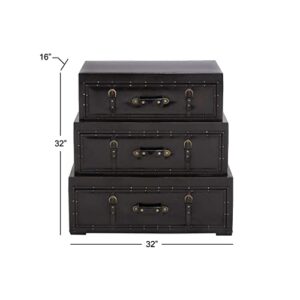 Deco 79 Wood Rectangle Chest with Buckles and Straps Detailing, 32" x 16" x 32", Black