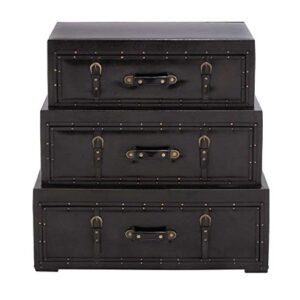 Deco 79 Wood Rectangle Chest with Buckles and Straps Detailing, 32" x 16" x 32", Black