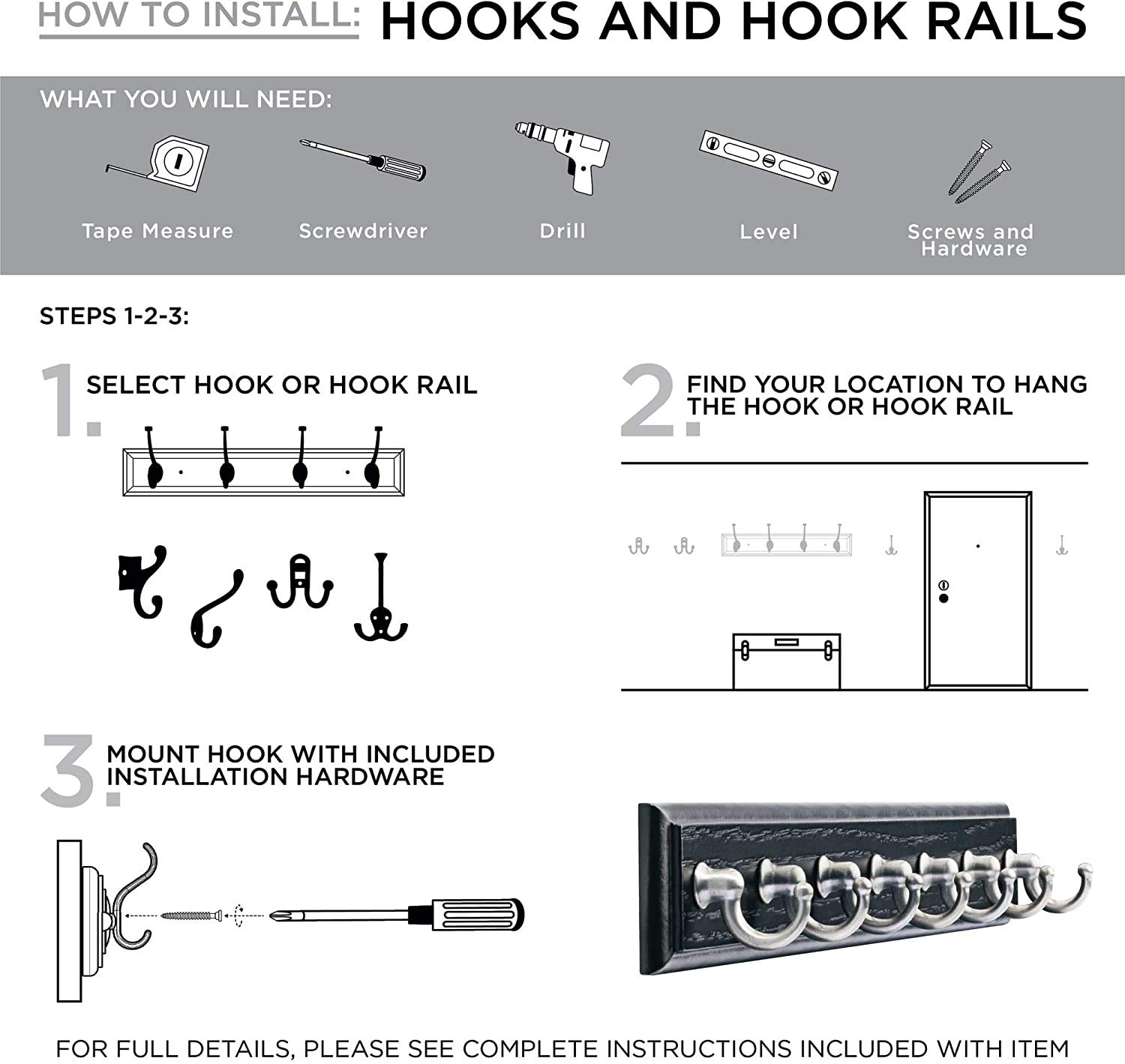 LIBERTY 165541 Wall Mounted Coat Rack with 6 Decorative Hooks, 27 Inch, Soft Iron and Cocoa