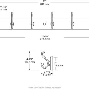 LIBERTY 165541 Wall Mounted Coat Rack with 6 Decorative Hooks, 27 Inch, Soft Iron and Cocoa