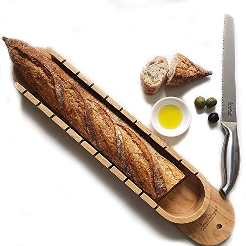 Jean-Patrique Baguette Bread Slicer & Bread Knife Set | 2-piece set contains a solid beech baguette bread slicing board and a professional quality stainless steel bread knife | From