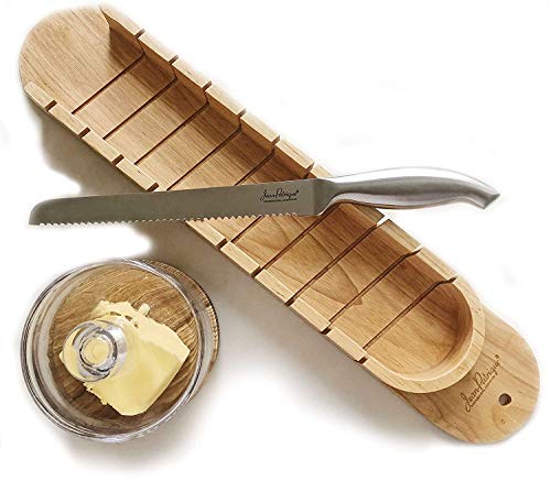 Jean-Patrique Baguette Bread Slicer & Bread Knife Set | 2-piece set contains a solid beech baguette bread slicing board and a professional quality stainless steel bread knife | From