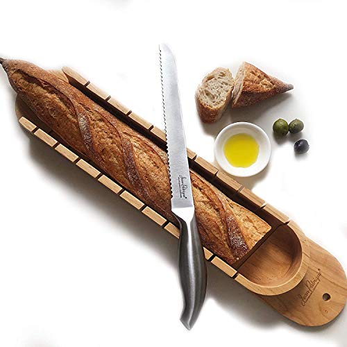 Jean-Patrique Baguette Bread Slicer & Bread Knife Set | 2-piece set contains a solid beech baguette bread slicing board and a professional quality stainless steel bread knife | From