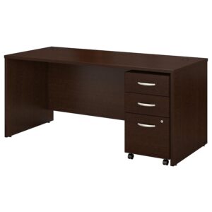 bush business furniture series c 66w x 30d office desk with mobile file cabinet in mocha cherry