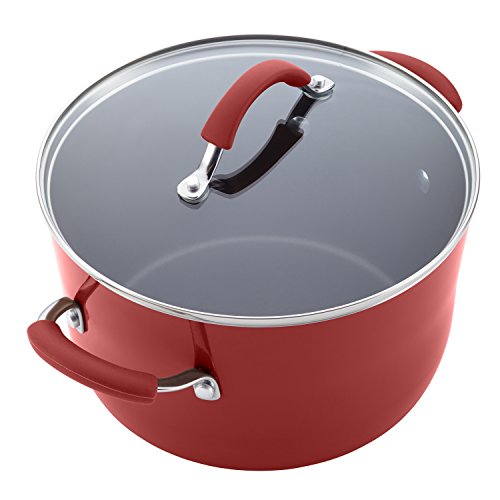 Rachael Ray Cucina Nonstick Cookware Pots and Pans Set, 12 Piece, Cranberry Red