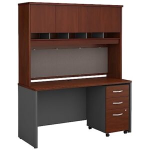 bush business furniture series c office desk with hutch and mobile file cabinet, 60w x 24d, hansen cherry