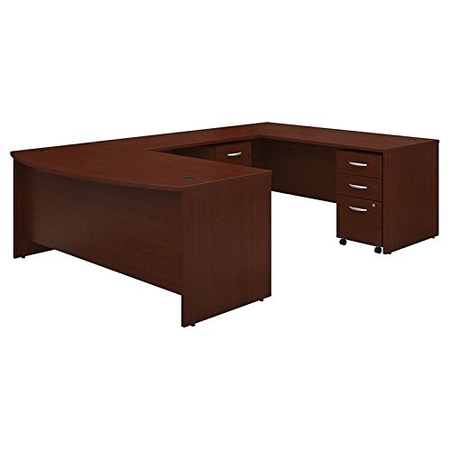 Bush Business Furniture Series C 72W x 36D Bow Front U Shaped Desk with Mobile File Cabinets, Mahogany