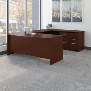 Bush Business Furniture Series C 72W x 36D Bow Front U Shaped Desk with Mobile File Cabinets, Mahogany