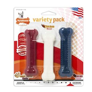 Nylabone Power Chew Toys Variety Triple Pack - Dog Toys for Aggressive Chewers - Indestructible Dog Bones for Small Dogs - Chicken, Bacon & Peanut Buter Flavors, Small/Regular (3 Count)