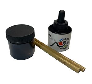 hajj wafaa arabic calligraphy set 2 reed pens, black ink and plastic ink jar