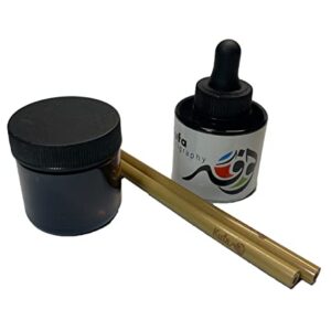 Hajj Wafaa Arabic Calligraphy set 2 Reed pens, Black Ink and plastic ink jar