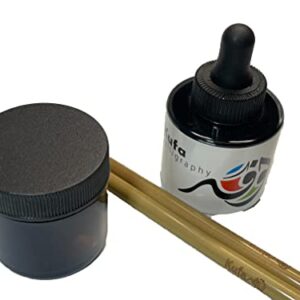 Hajj Wafaa Arabic Calligraphy set 2 Reed pens, Black Ink and plastic ink jar