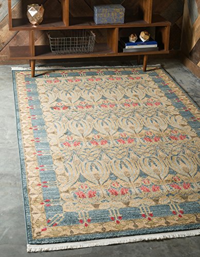 Unique Loom Edinburgh Collection Area Rug - Canmore (5' 1" x 8' Rectangle, Navy Blue/ Tan)