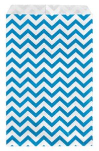 200 pcs blue chevron paper gift bags shopping sales tote bags 6" x 9" zig zag design-caddy bay collection