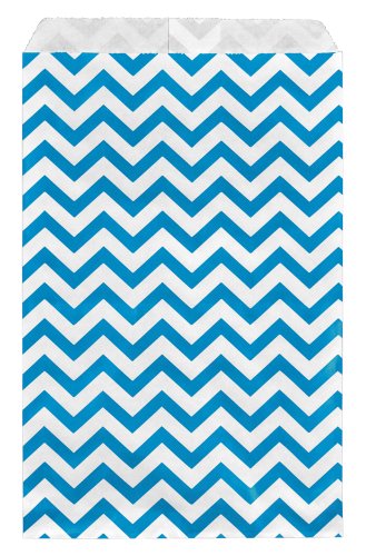 200 pcs Blue Chevron Paper Gift Bags Shopping Sales Tote Bags 6" x 9" Zig Zag Design-Caddy Bay Collection