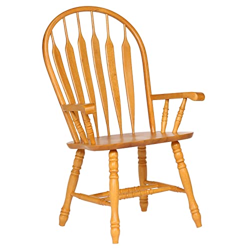 Sunset Trading Selections Comfort Windsor Dining Chair with Arms Light Oak Solid Wood Armchair