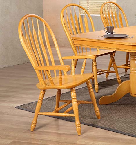 Sunset Trading Selections Comfort Windsor Dining Chair with Arms Light Oak Solid Wood Armchair