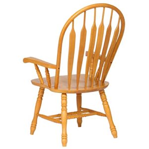 Sunset Trading Selections Comfort Windsor Dining Chair with Arms Light Oak Solid Wood Armchair